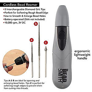 The Beadsmith Motorized Bead Reamer – Cordless: 2 AA Batteries – Included 3 Diamond Points – Use on Glass, Ceramic or Stone – Tools for Opening & Enlarging Holes & Softening & Smoothing Rough Edges