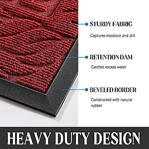 Yimobra Door Mat Indoor Outdoor Entrance, Non Slip Welcome Front Doormats, Heavy Duty Rubber Backing, Stain and Fade Resistant, Low Profile, Easy Clean Patio Garage Floor Mats, 47 x 32, Wine Red