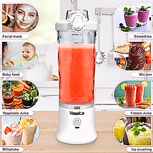 Portable Blender, Personal Size Blender for Shakes and Smoothies, Blender with 6 Blades, 20oz Mini Mixer Rechargeable for Kitchen/Gym/Travel/Office, BPA-Free,White