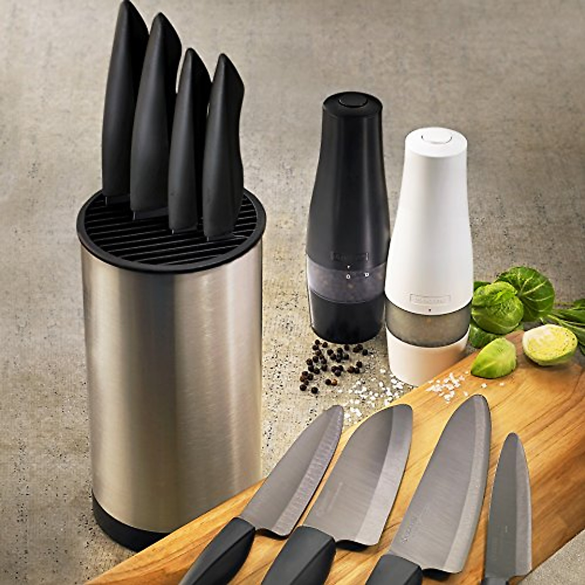 Kyocera 5 piece Ceramic Knife Block Set,White Blade Sizes: 5.5", 5", 4.5", 3", Stainless