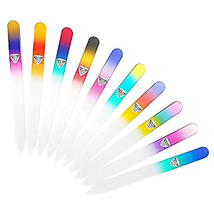 Glass Nail Files for Natural Nails, Fingernail Files, Manicure Set Nail Care, Gentle Comfortable Filing, Leaves Nails Smooth - Bona Fide Beauty 10-Piece Premium Czech Crystal Nail Files