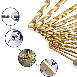 Hex-Shank Drill Bit Set, HSS Titanium Coated Twist Drill Bits Set Hex Shank High Speed Steel Drill Bit for Metal Wood Plastic Aluminum Thin Iron, Quick Change Regular Drilling Tools 13Pcs