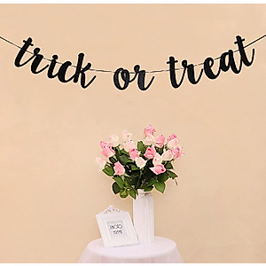 StarsGarden Trick or Treat Burlap Banner Halloween Party Decorations Halloween Black Jute Burlap Garland Mantel Fireplace Wall Hanging for Halloween Party Decor Haunted House Decorations