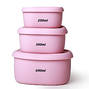 Nesting Silicon Storage Containers with Lids – Set of 3 Nesting food storage containers, Food Reusable Meal Prep, Airtight, Dishwasher and Freezer Safe (90g, 155g, 257g) Pink