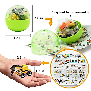 12Pcs Pre Filled Easter Eggs with Mini Buildable Vehicles Building Blocks, Car Egg Surprise Toy for Easter Egg Hunt, Easter Basket Filler, Easter Basket Stuffers, Easter Party Favors School Prize Toys