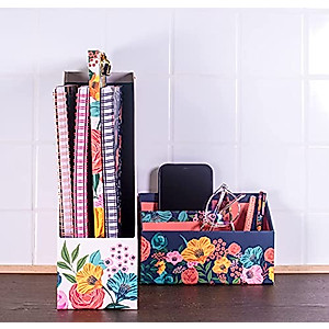 Steel Mill & Co. Decorative Magazine Holder, Set of 2, Cute Floral Vertical File Organizers, Storage Bins for Desk, Home and Office, Garden Blooms (Cream)