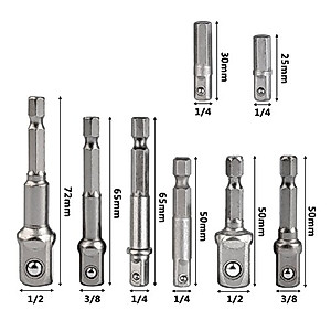 TIMESETL 8Pcs Impact Grade Socket Adapter Set, Hex Shank Square Nut Impact Driver Socket Adapter, Socket to Drill Adapter 1/4" 3/8" 1/2" Impact Driver Adapter Quick Change Drill Extension Bit Set