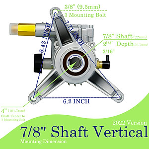 Hurotoms 7/8" Shaft Vertical Pressure Washer Pump-3000 PSI @ 2.5 GPM-Universal Pump for Most Brands of Gas Engine Power Washer Machine
