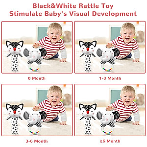 Baby Rattles 0-6 Months Newborn Toys Infant Toys 0-6 Months Rattles for Babies 0-6 Months Baby Toys 0-6 Months, Black and White High Contrast Baby Toys for Newborn 0 3 6 9 12 Months Girls Boys