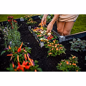 Vita Urbana 6 Foot x 6 Foot Embossed Vinyl Keyhole Garden with Composting Basket, Slate Grey, Gray, Woodgrain, PVC, BPA and Pthalate Free, VT17607