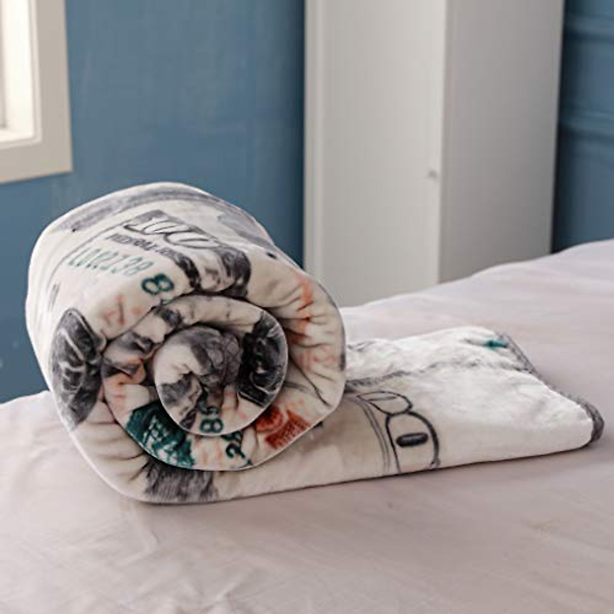 USA 100 Dollar Blanket, Traveling, Hiking, Camping, Full Queen, TV, Cabin, Couch, Bed Throw. 75" Wx90 H 3.5LBS, Reversable, Fuzzy Mink Cozy Warm Home Fashion