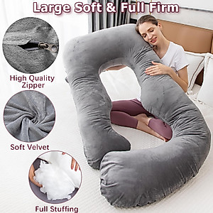 MOON PINE Pregnancy Pillow, U Shaped Full Body Pillow for Maternity Support, Sleeping Pillow with Cover for Pregnant Women (Dark Grey)