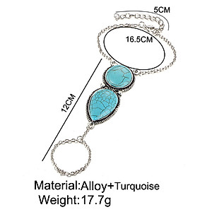 Jovono Boho Slave Bracelets Silver Turquoise Finger Ring Bracelets Summer Beach Hand Chain Jewelry for Women