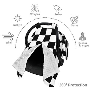 Baby Car Seat Cover Black and White Checkered Winter Carseat Canopies Cover Soft Breathable Infant Carseat Canopy for Infant Boys Girls#