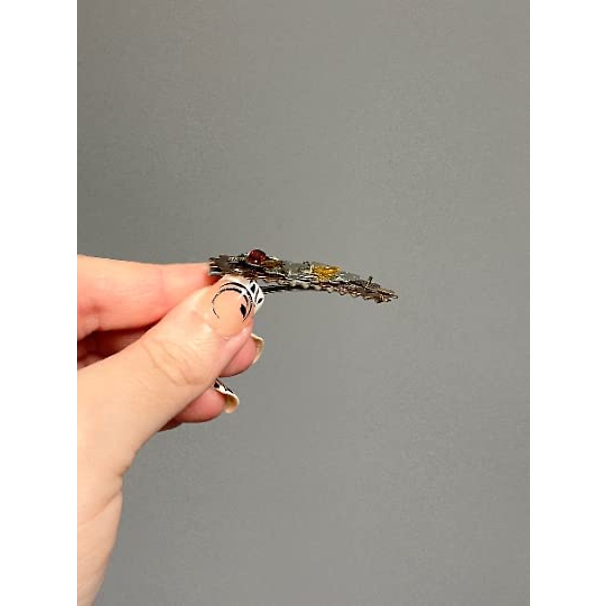 Steampunk hair clip with red garnet gemstone and Citrine gemstones