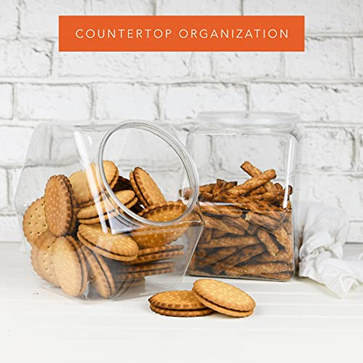 DilaBee Plastic Candy Jars for Candy Buffet, Candy Jars with Lids, Clear Cookie Jars for Kitchen Counter, Candy Dishes for Candy Buffet with Airtight Lid, Candy Bar Containers Set - Hexagonal Jars with Labels [129 Oz, Pack of 2] - Food Grade BPA-Free