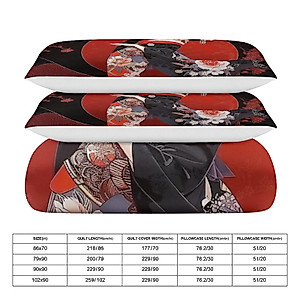 SceuQertc Red Geisha Girl Bedding Comforter Sets Lightweight Ultra Soft Comforter Bedding Set 3 Pieces (1 Duvet Cover, 2 Pillowcases) with Zipper Closure