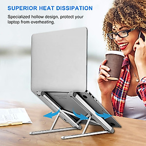 Jubor Laptop Stand, Portable Computer Laptop Mount, Aluminum Laptop Riser with 6 Levels Height Adjustment, Fully Collapsible, Supports up to 44lbs, Fits up to 17.3 Laptop - White