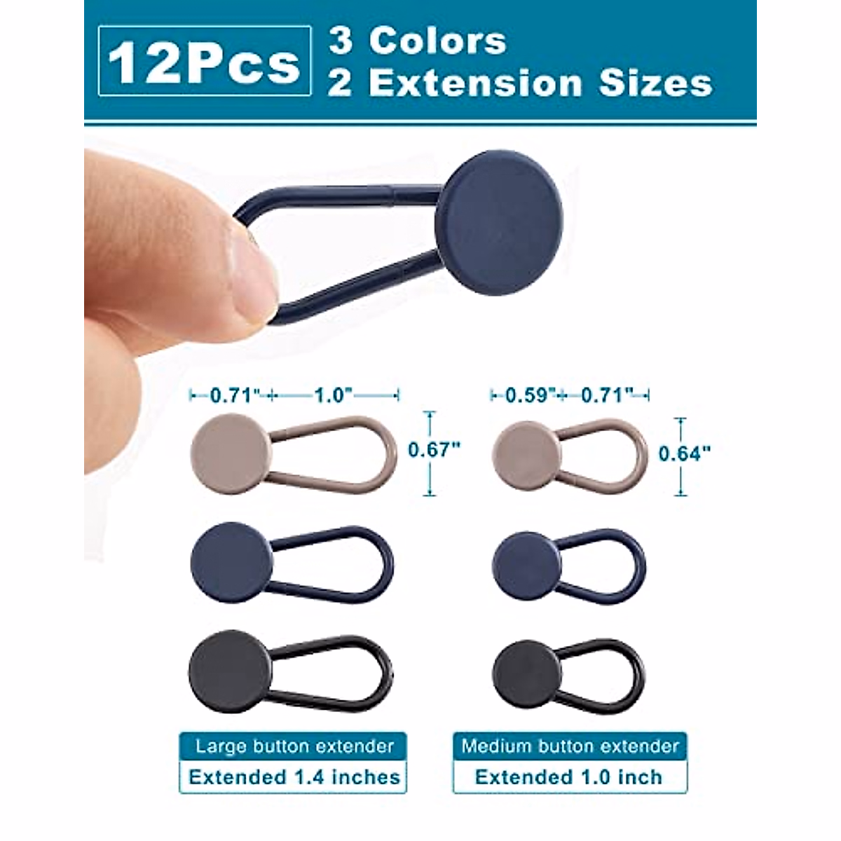 YUANHANG Pants Waist Button Extender: 12Pcs Button Extenders for Jeans - Women Men Pants Waist Extenders - Pants Waist Extension 1/1.4 Inches - 3 Colors Pant Waistband Expander