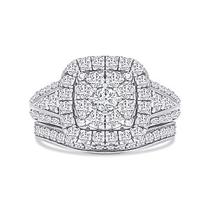 SAVEARTH DIAMONDS 1 1/4 CTTW Round Lab Created Moissanite Diamond Double Halo Bridal Set Wedding Ring in 14k White Gold Over Sterling Silver (1.25 Cttw) Size-9
