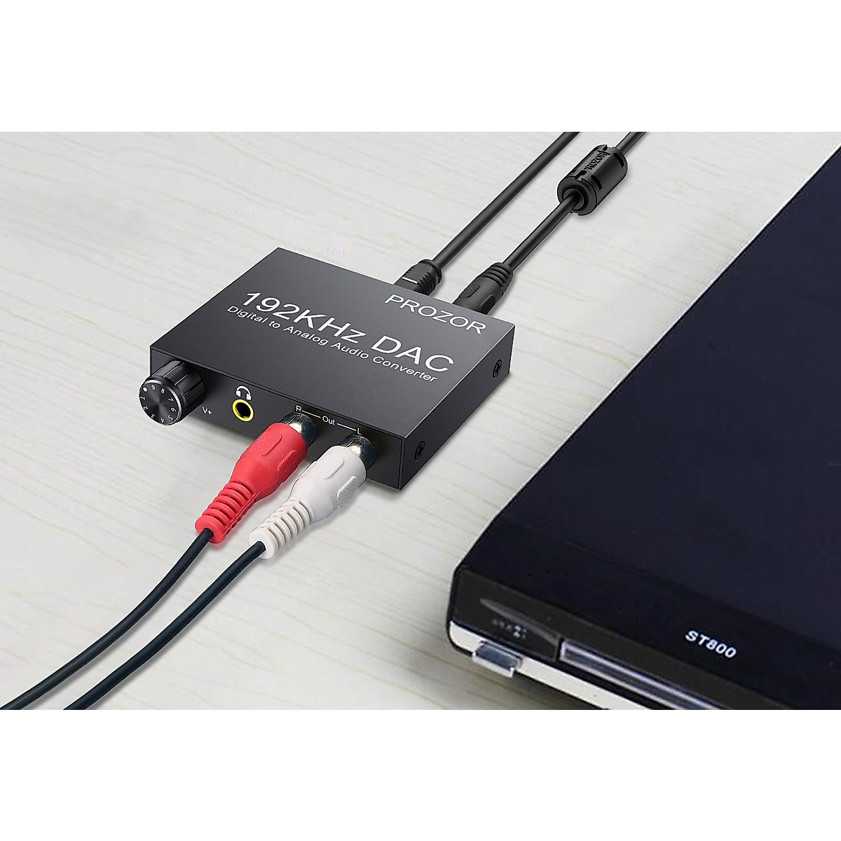 PROZOR 192KHz Digital to Analog Audio Converter - Upgrade Volume Adjustable Optical to RCA Converter with Optical & USB Power Cable, Digital DAC Converter SPDIF TOSLINK to Stereo L/R & 3.5mm Jack