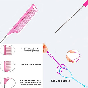 1000Pcs Clear Elastic Hair Rubber Bands, Soft And Small Hair Elastics Ties for Girls And Women, 2pcs Topsy Tail Hair Tools,Hair loop Styling Tool,1Pcs Rat Tail Combs for Hair styling,Pink Schembo