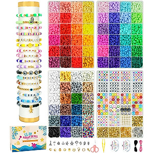 Dowsabel 15000 Pcs Clay Beads Bracelet Making Kit, 4 Boxes 72 Colors Friendship Clay Beads Bracelet Kit with Charms Kit for Jewelry Making, DIY Arts and Crafts Gifts for Kids and Adults