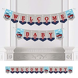 Big Dot of Happiness Fired Up Fire Truck - Firefighter Firetruck Baby Shower Bunting Banner - Party Decorations - Welcome Baby