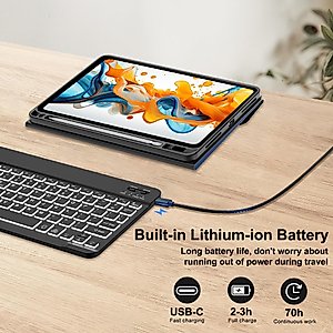 YEHOBU Galaxy Tab S8+/S7 FE 2021/S7 Plus 2020 Case, Detachable Bluetooth Backlit 12.4" Keyboard Protective Cover with S Pen Holder, Black(Tab Not Included)