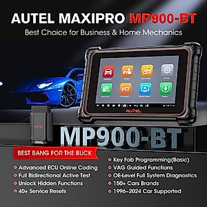 Autel MaxiPRO MP900-BT Scanner w/ $60 MV108S - 2024 DoIP/CAN FD MP900BT, Newer Model of MS906BT MP900 DS900 DS808, Pro ECU Coding, 3000+ Bidirectional, 40+ Services, VIN/License Scan, OS 11, FCA SGW