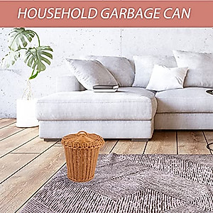 Cabilock Woven Storage Basket Trash Can Wastebasket Bedroom Woven Trash Can with Lid Garbage Bin Rubbish Paper Storage Container for Home Bathroom Kitchens
