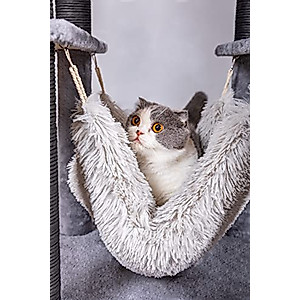 Catry Babylon Cat Tree - A Dynamic Complex Cat Tower with Cat Hammock, Scratching Post, and Playful Toys Invariably Trap Kitten to Stay Around This Easy Assembled Sturdy Cat Furniture, Classic Grey