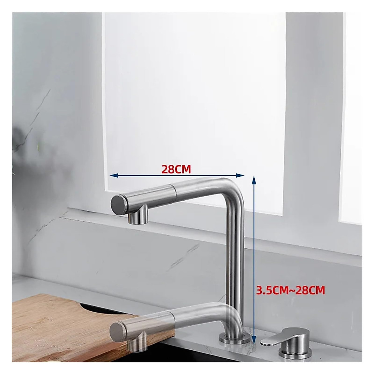 LKBEJMYY Kitchen Pull-Out Sprayer Hidden Lifting Telescopic Sink 360-degree Rotating hot and Cold Water Mixing Faucet Double Hole Split, Brushed