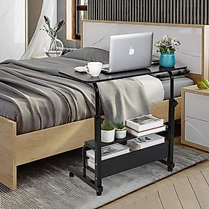 Small Desk for Small Spaces Rolling Adjustable Height Desk Portable Laptop Desk Mobile Bedside Table with Storage Shelf Desk for Small Spaces Mobile Home Office Desk Size 15.7 * 31.5 Inches Black