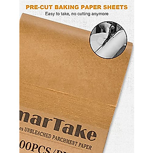 SMARTAKE 200 Pcs 12x16" Parchment Paper Baking Sheets Bundle with 200 Pcs 10 x 15" Parchment Paper Baking Sheets, for Baking Grilling Air Fryer Steaming Bread Cup Cake Cookie and More (Unbleached)
