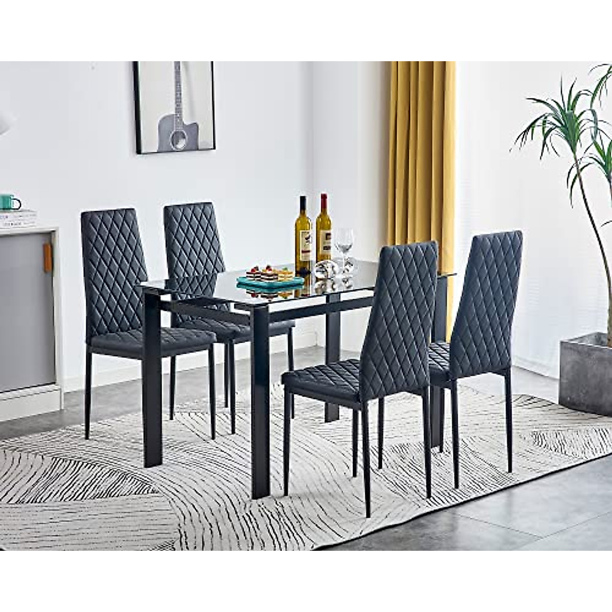 Tansole Dining Chair Set of 4 PU Leather Living Room Chair Modern Kitchen Armless Side Chair with Metal Legs for Restaurant Small Household (Black, Set of 4)