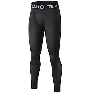 TELALEO Boys Thermal Compression Leggings Pants Youth Fleece Lined Base Layer Tights Cold Weather Heat Gear (Fireball is an AD) Black M