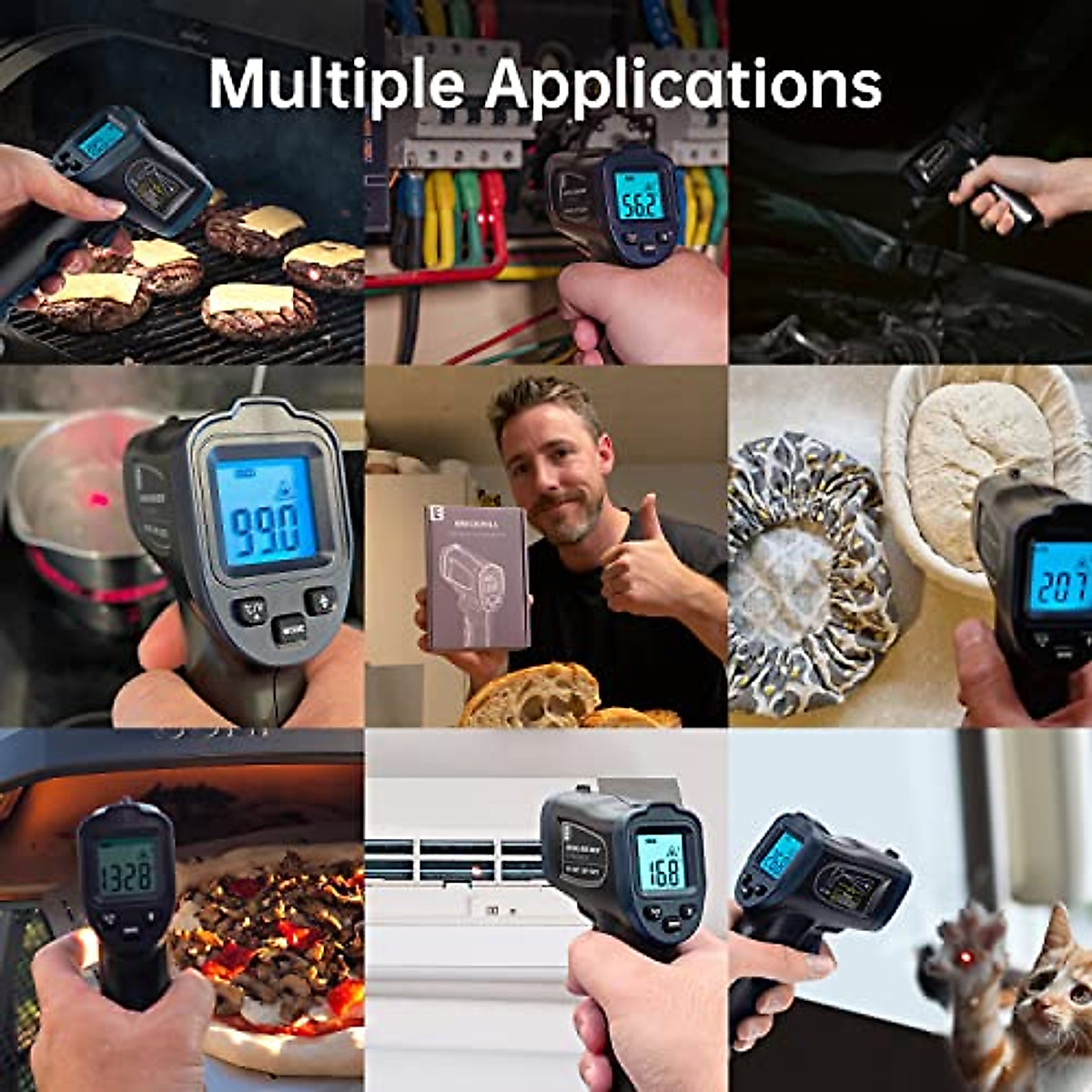 ERICKHILL Infrared Thermometer, Heat Temperature Temp Gun for Cooking, Adjustable Emissivity - for Cooking, Pizza Oven, Meat, Griddle, Grill, HVAC, Engine, -58°F~752°F, Meat Thermometer Included