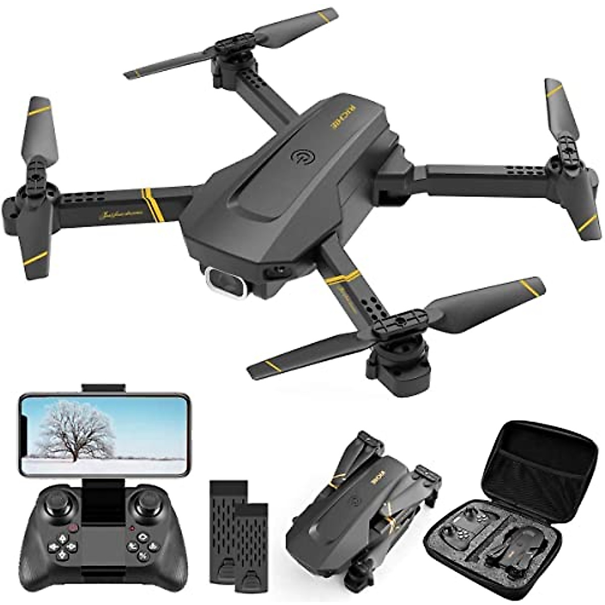 4DV4 Drone with 1080P HD Camera for Adults Kids,2.4Ghz FPV Live Video RC Quadcopter Helicopter for Beginners Toys Gifts,2 Batteries and Carrying Case,Altitude Hold,Waypoints,3D Flip,Headless Mode,Black