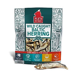 PLATO Pet Treats Fish Dog Treats - Air-Dried, Single Ingredient Dog Treat - with Omega 3 & 6 Fatty Acids to Support Skin and Coat - 100% Whole Fish - Wild Caught Baltic Herring Dog Treats - 3oz