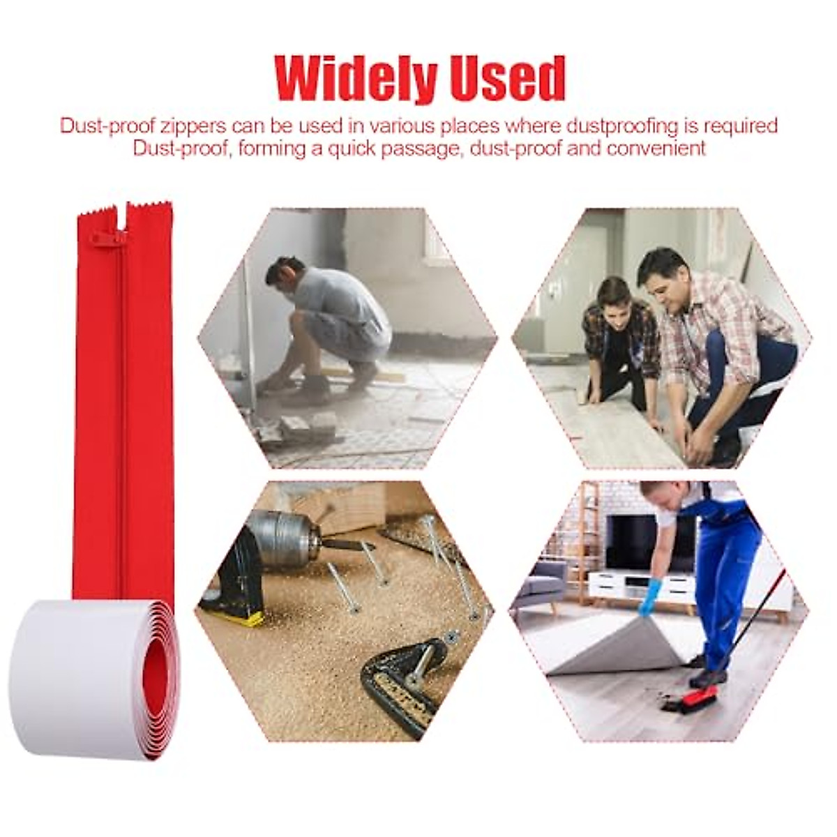 4pcs Dust Barrier Zipper, 7ft x 3in Self-Adhesive Tarp Double Zipper Instant Door Dust Protection with Plastic Sheeting Cutter Construction Plastic Zip Wall Accessories (Red)