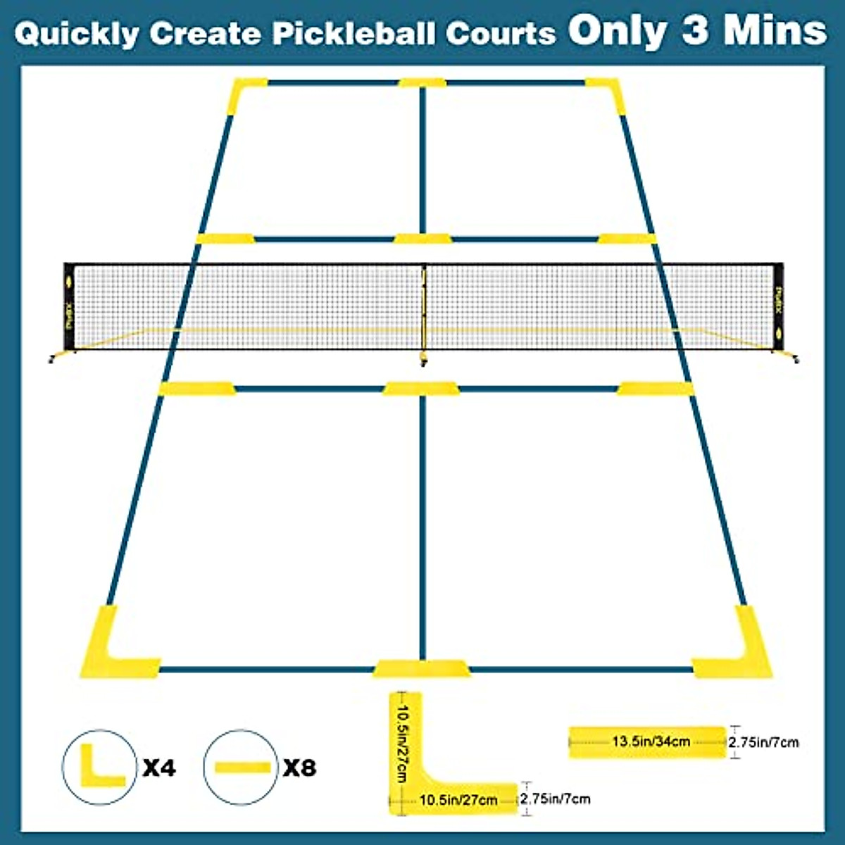 Deeliva Pickleball Set with Net Wheels for Driveway Portable Regulation Size Pickleball Net System with 4 Paddles, 6 Pickle Ball, Court Line Marker, Bag, Weather Resistant Metal Frame Outdoor Home