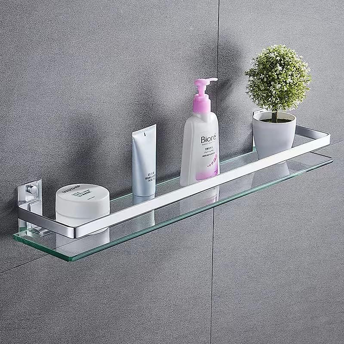 Melairy Bathroom Glass Shelf Tempered Glass Rectangular Extra Thick Aluminum Silver Sand Sprayed Wall Mounted 9.84 inches
