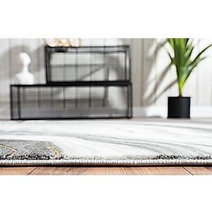 Abani 5'3" x 7'6" Rugs Contemporary Grey & Gold Granite Area Rug - Marble Swirl Grayscale Non-Shedding Dining Room Rug