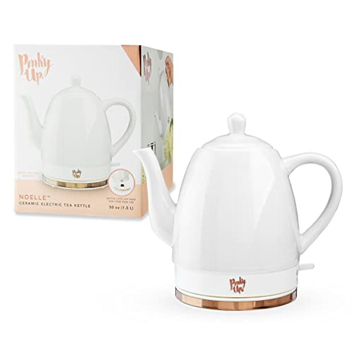 Pink Up Noelle Electric Tea Kettle, Gooseneck Kettle, Hot Water Dispenser, Pour Over Coffee, Automatic shut off, Cordless, Electric Teapot, 1.5L, Ceramic, Grey