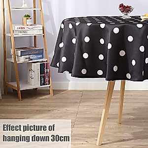 Eternal Beauty 60" Table Cloth Round Water Resistant Polyester Picnic Tablecloth for Outdoor Dining Table (Black and White Dots)