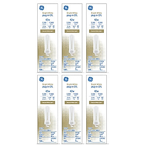 GE Lighting (case of 6) GE 93118251 Bright White 42 Watt Plug-in CFL GX24q-4 Base, 3500K Neutral Bright White, 6.4-inch F42TBX Light Bulb, 4 pin Plug-in