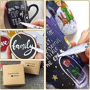 NAWOD Paint Pens White Black Acrylic Marker 6 Pack, Acrylic Permanent Marker, White Paint Pens for Rock Ceramic Wooden Leather Glass Painting Metal Tire, 0.7mm Extra Fine Point Quick Drying