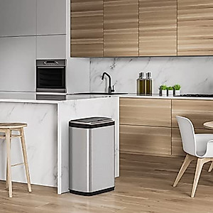 SANIWISE Automatic Touchless Kitchen Trash Can 13 Gallon, Large Stainless Steel Kitchen Trash Can Garbage Can 50 Liter with Motion Sensor and Lid Batteries Required (Excluded)