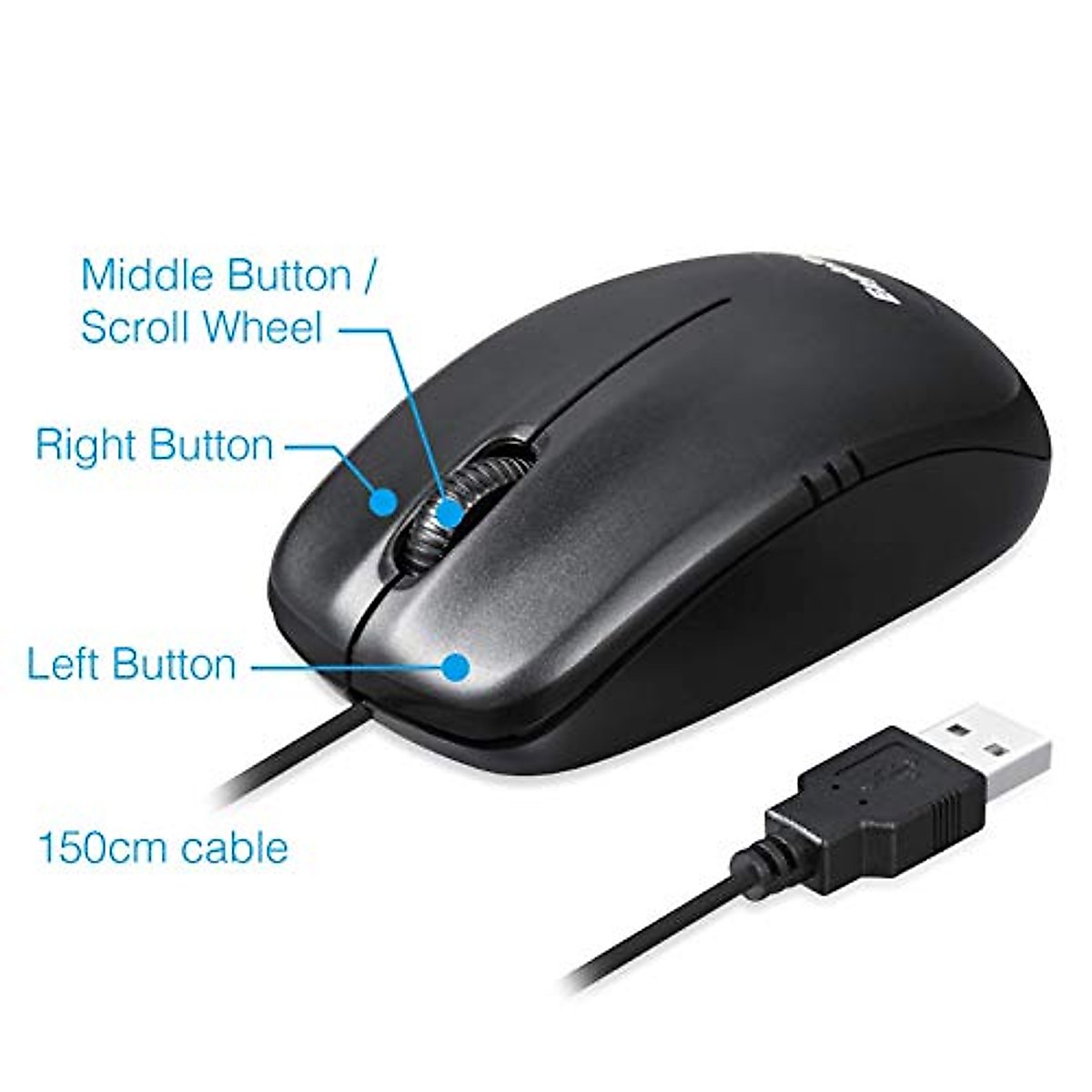 Eagletec KM120 Wired Keyboard and Mouse Combo Slim, Flat & Quiet, Ergonomic Full Size 104 Keys Keyboard & Small Portable Mouse for Windows PC (Black Wired Keyboard & Mouse Set)